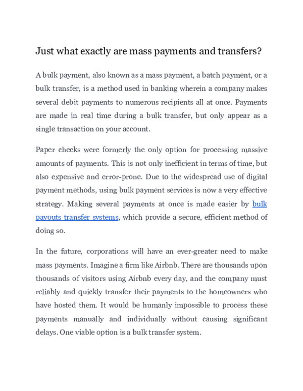 (PDF) Just what exactly are mass payments and transfers