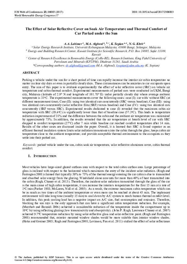 (PDF) The Effect of Solar Reflective Cover on Soak Air Temperature and ...