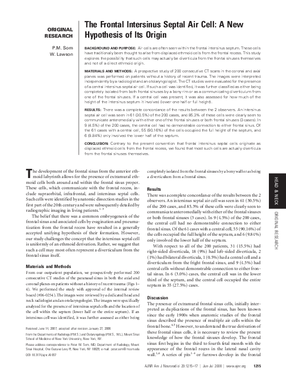 (PDF) The Frontal Intersinus Septal Air Cell: A New Hypothesis of Its ...