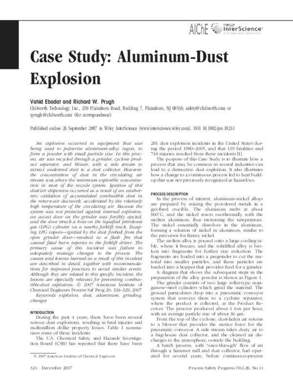 (PDF) Case study: Aluminum-dust explosion