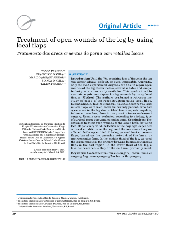 (PDF) Treatment of open wounds of the leg by using local flaps