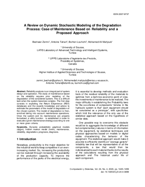 (PDF) A Review on Dynamic Stochastic Modeling of the Degradation Process: Case of Maintenance ...
