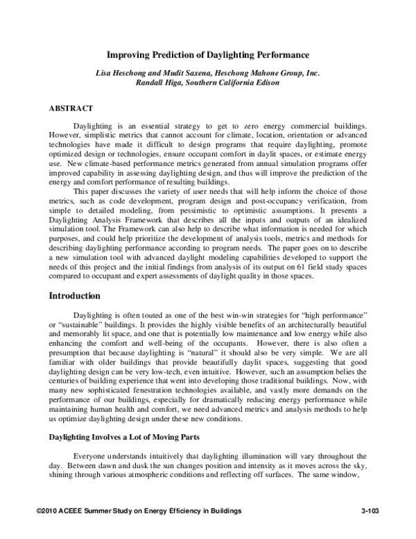 (PDF) Improving Prediction of Daylighting Performance | Lisa Heschong - Academia.edu