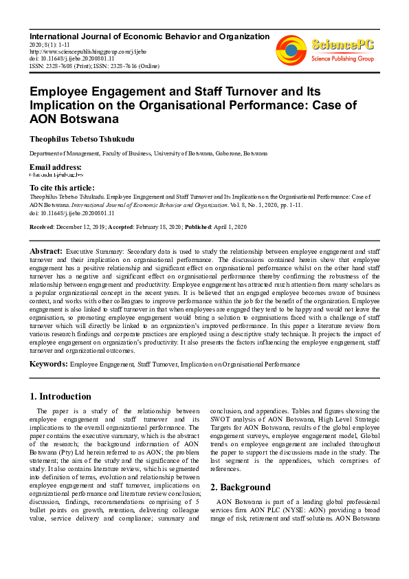 (PDF) Employee Engagement and Staff Turnover and Its Implication on the Organisational ...