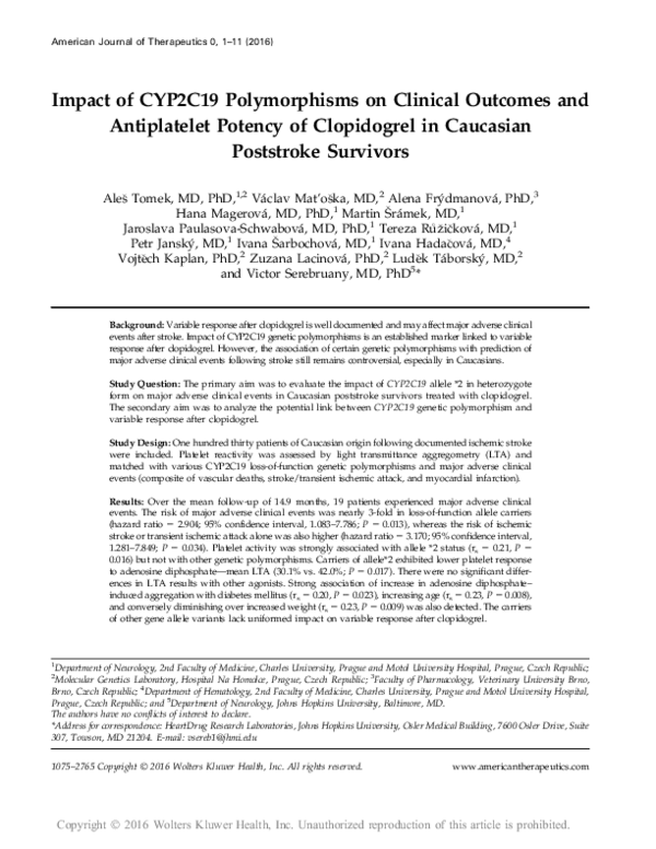 (PDF) Impact of CYP2C19 Polymorphisms on Clinical Outcomes and ...