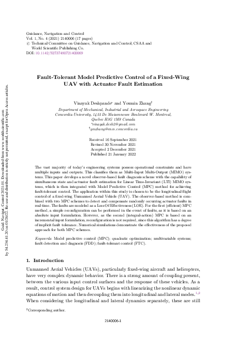 (PDF) Fault-Tolerant Model Predictive Control of a Fixed-Wing UAV with Actuator Fault Estimation