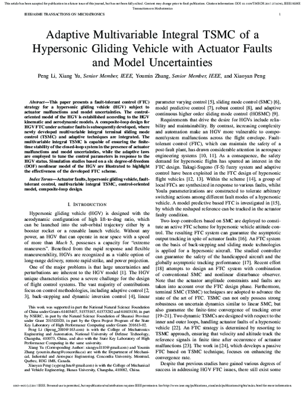 (PDF) Adaptive Multivariable Integral TSMC of a Hypersonic Gliding ...