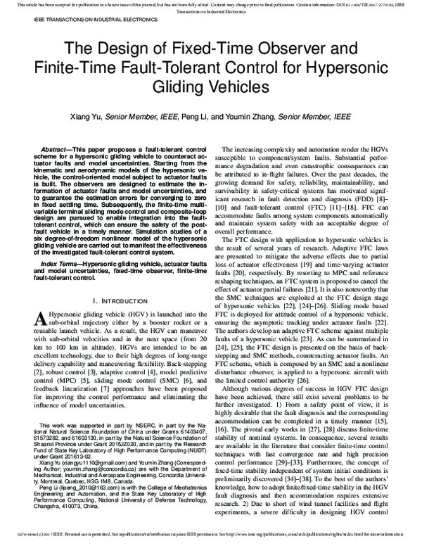 Pdf The Design Of Fixed Time Observer And Finite Time Fault Tolerant
