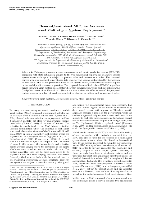 (PDF) Chance-Constrained MPC for Voronoi-based Multi-Agent System Deployment