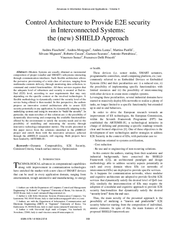 (PDF) Control Architecture to Provide E2E security in Interconnected Systems: the (new) SHIELD ...