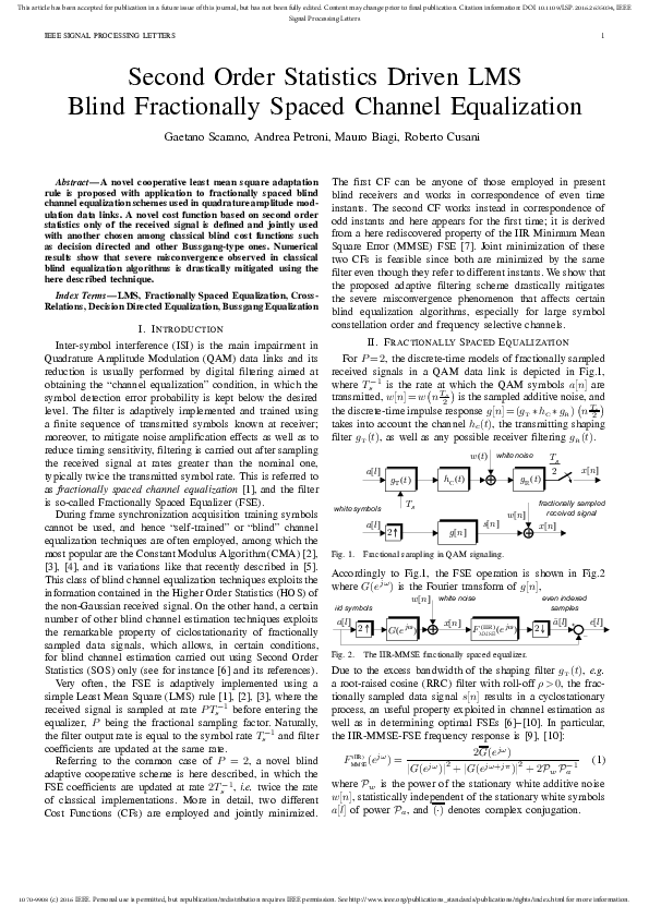Pdf Second Order Statistics Driven Lms Blind Fractionally Spaced