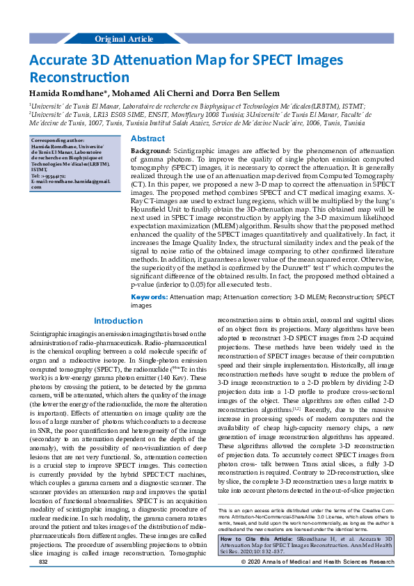 (PDF) Accurate 3D Attenuation Map for SPECT Images Reconstruction