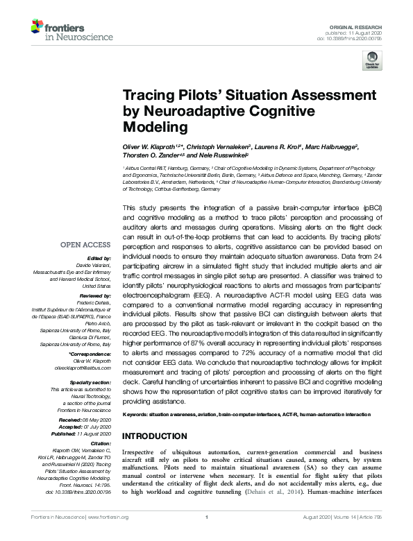 (PDF) Tracing Pilots’ Situation Assessment by Neuroadaptive Cognitive ...