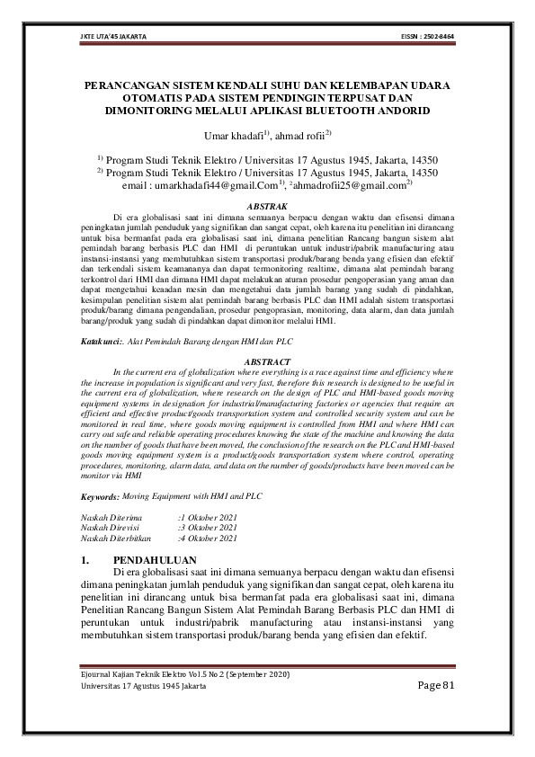(PDF) Rancang Bangun Sistem Alat Pemindah Barang Berbasis PLC Dan Hmi