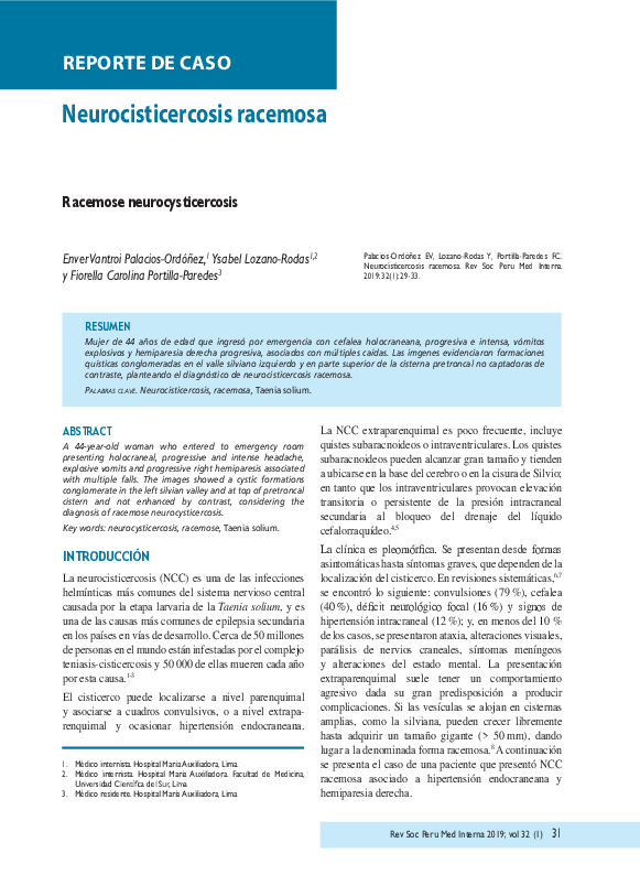 (PDF) Neurocisticercosis racemosa