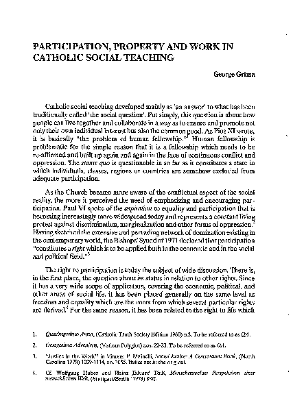 (PDF) Participation, property and work in Catholic social teaching