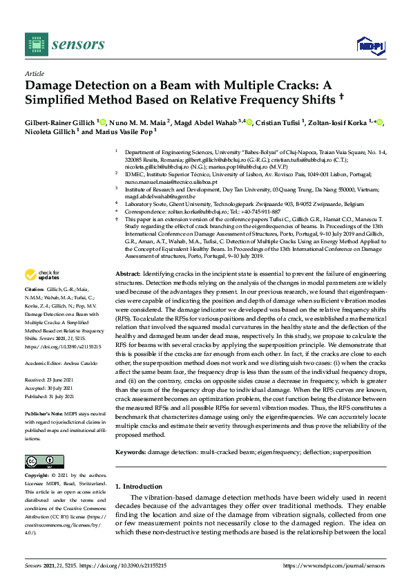 (PDF) Damage Detection on a Beam with Multiple Cracks: A Simplified Method Based on Relative ...