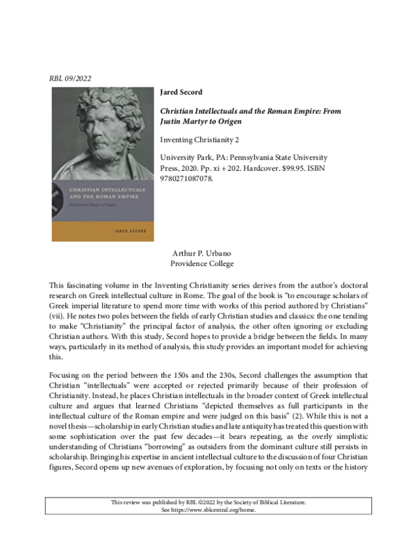 (PDF) Review of J. Secord, Christian Intellectuals and the Roman Empire ...