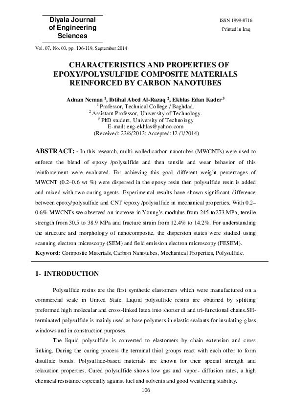 (PDF) Characteristics and Properties of Epoxy/Polysulfide Composite ...