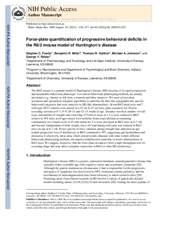 (PDF) Force-plate quantification of progressive behavioral deficits in ...