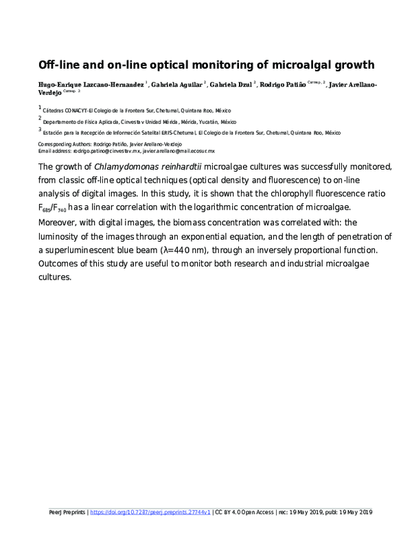 (PDF) Off-line and on-line optical monitoring of microalgal growth