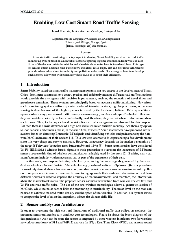 (PDF) Enabling Low Cost Smart Road Traffic Sensing