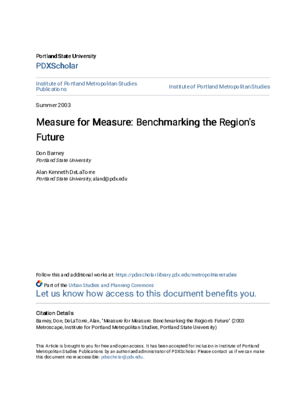 (PDF) Measure for Measure: Benchmarking the Region's Future