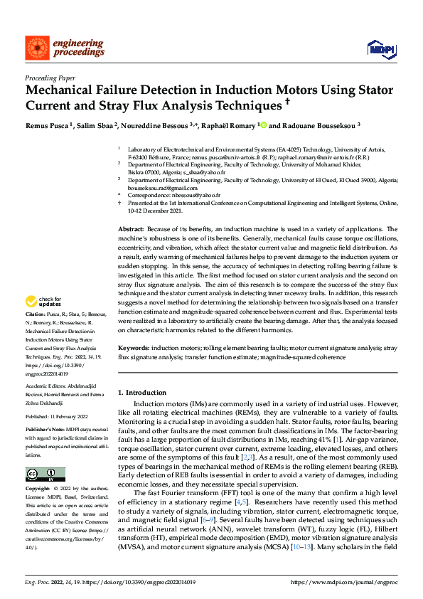 (PDF) Mechanical Failure Detection in Induction Motors Using Stator Current and Stray Flux ...