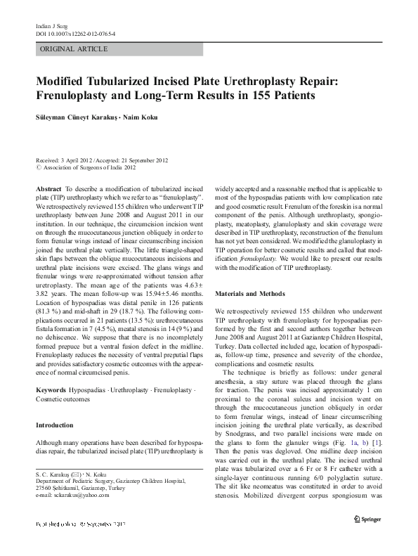 (PDF) Modified tubularized incised plate urethroplasty