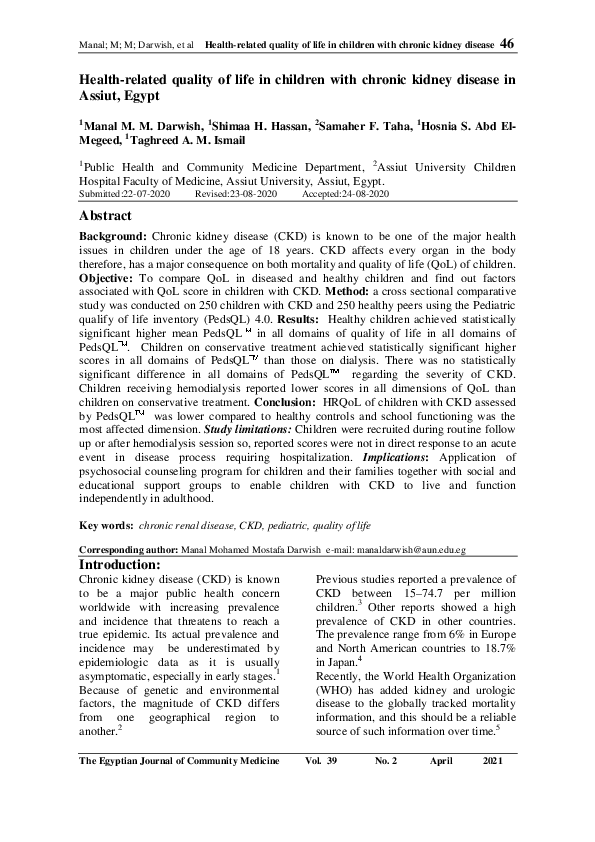 (PDF) Health-related quality of life in children with chronic kidney ...
