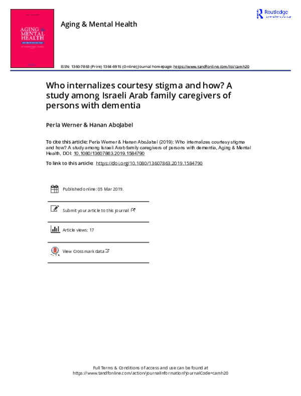 (PDF) Who internalizes courtesy stigma and how? A study among Israeli ...