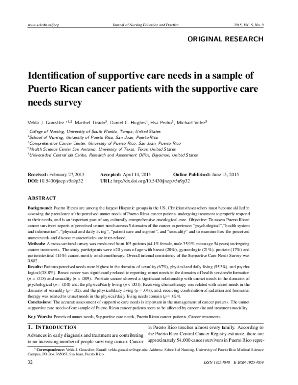 (PDF) Identification of supportive care needs in a sample of Puerto ...