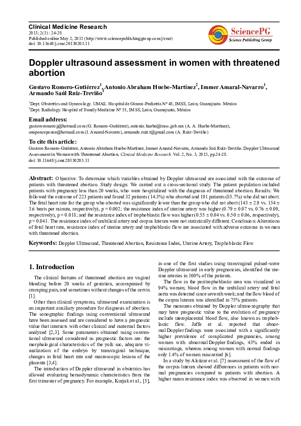 (PDF) Doppler Ultrasound Assessment in Women with Threatened Abortion