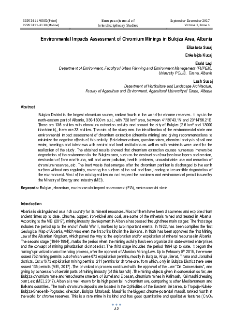 (PDF) Environmental Impacts Assessment of Chromium Minings in Bulqiza ...