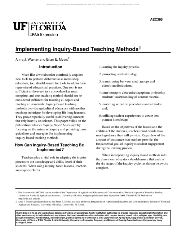 (PDF) Implementing Inquiry-Based Teaching Methods