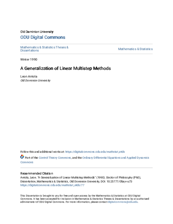 (PDF) A generalization of linear multistep methods | Leon Arriola - Academia.edu