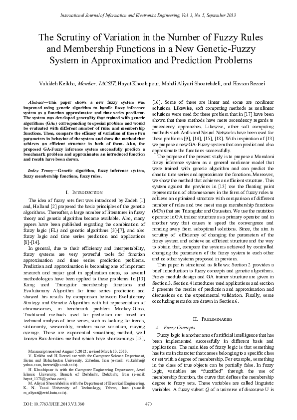 (PDF) The Scrutiny of Variation in the Number of Fuzzy Rules and Membership Functions in a New ...