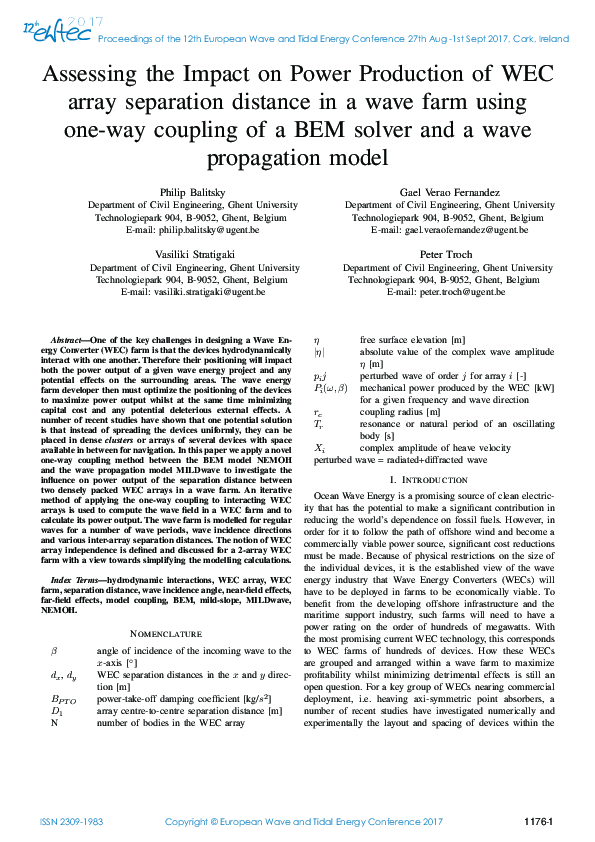 (PDF) Assessing the impact on power production of WEC array separation distance in a wave farm ...