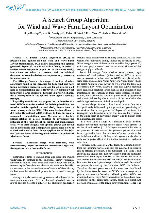 (PDF) A search group algorithm for wind and wave farm layout optimization