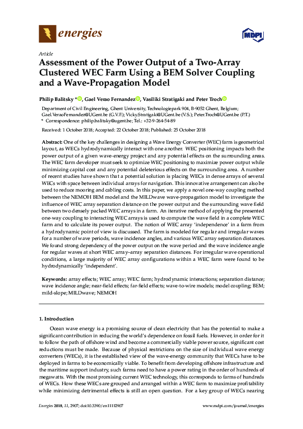 Assessment Of The Power Output Of A Two Array Clustered Wec Farm Using
