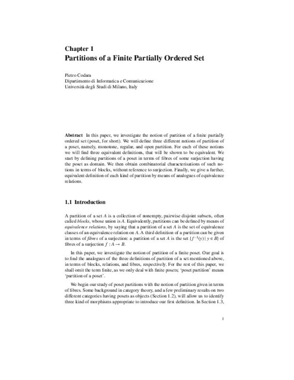 Pdf Types Of Partitions In Finite Partially Ordered Sets