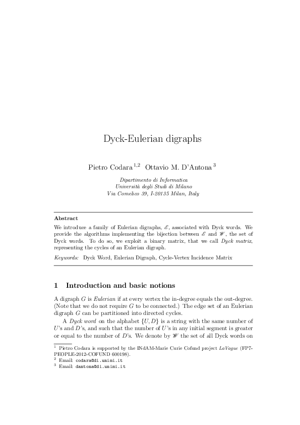 (PDF) Dyck-Eulerian digraphs