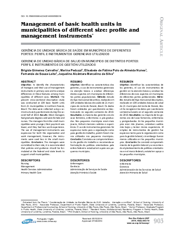 (PDF) Management of basic health units in municipalities of different ...