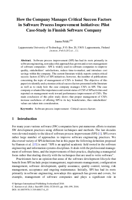 (PDF) How the Company Manages Critical Success Factors in Software ...