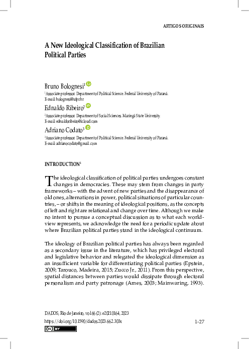 (PDF) A New Ideological Classification of Brazilian Political Parties