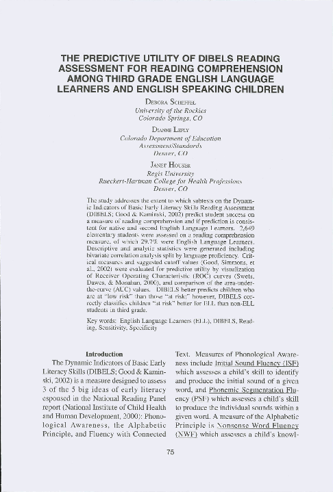 (PDF) The Predictive Utility of DIBELS Reading Assessment for Reading Comprehension among Third ...