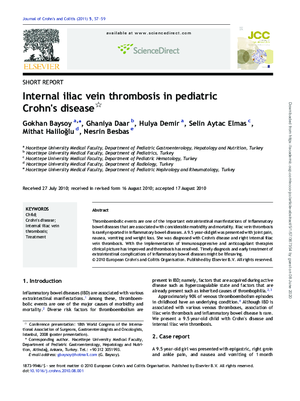 (PDF) Internal iliac vein thrombosis in pediatric Crohn's disease