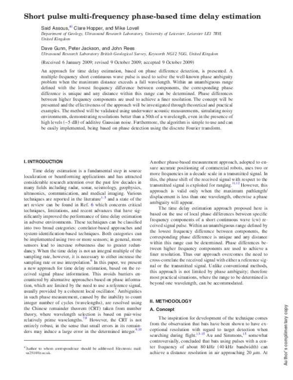 Pdf Short Pulse Multi Frequency Phase Based Time Delay Estimation