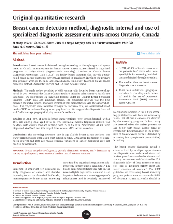 (PDF) Breast cancer detection method, diagnostic interval and use of ...