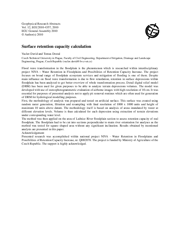 (PDF) Surface retention capacity calculation
